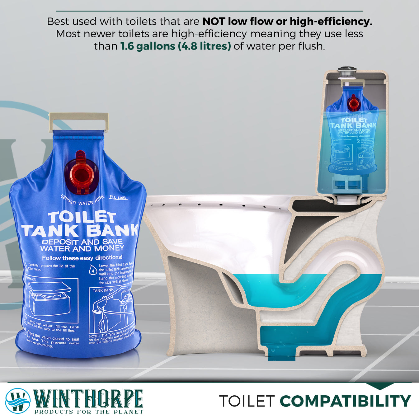 Toilet Tank Bank Water Saving Device - Reduce Flush Volume (1-Pack ...